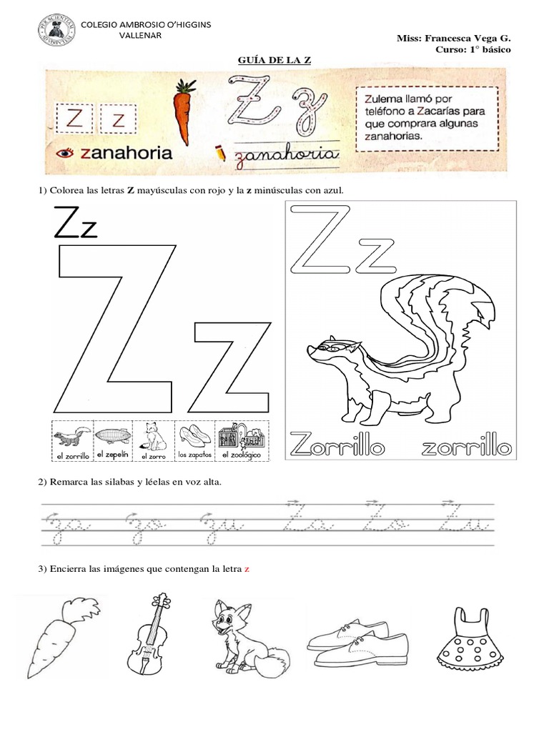 Guía para aprender la letra Z a través de actividades prácticas | PDF