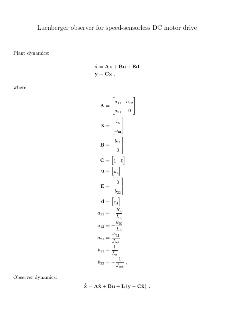 Luenberger Observer Dc Motor Pdf Control Theory Algebra