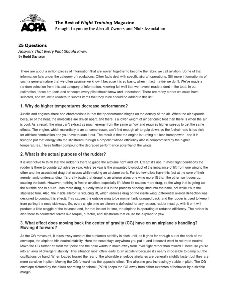 25 Questions Answers That Every Pilot Should Know-1 | PDF | Aileron ...