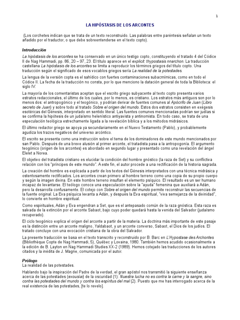 Hipostasis de Los Arcontes | PDF
