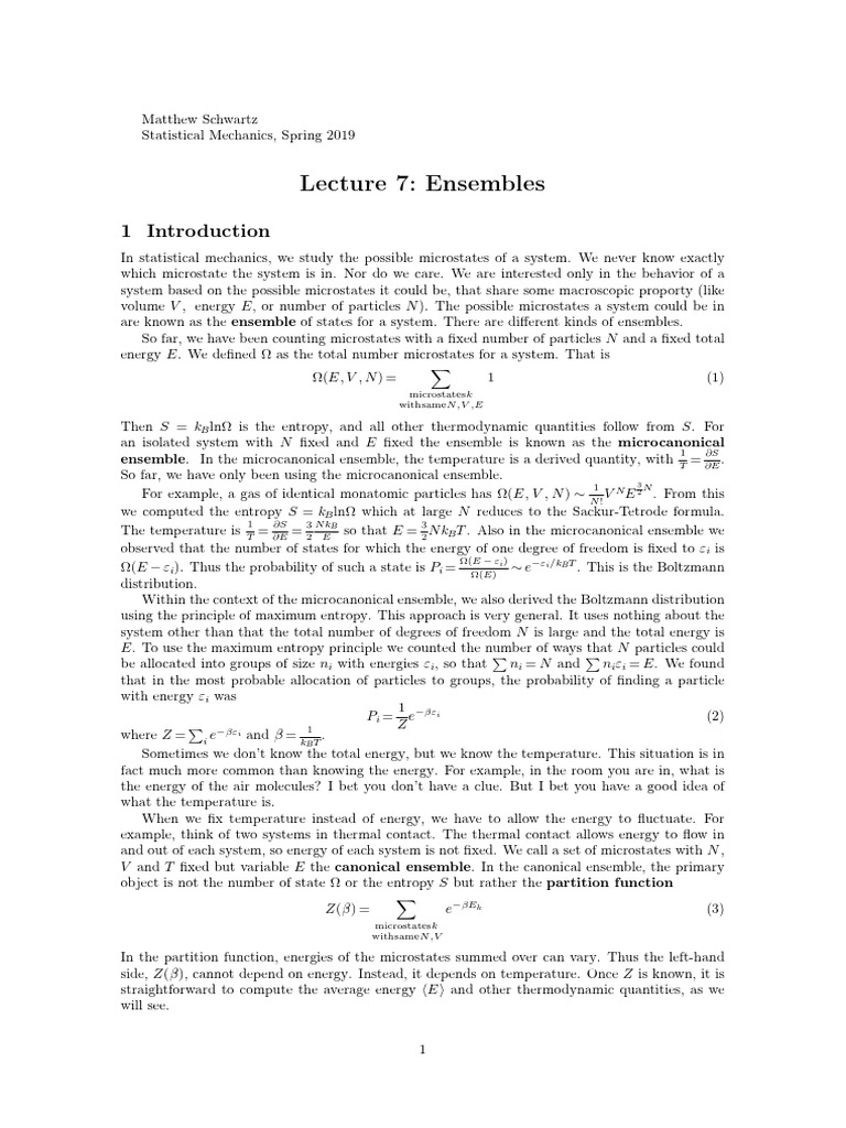 An Introduction to Ensembles in Statistical Mechanics: Fixing ...