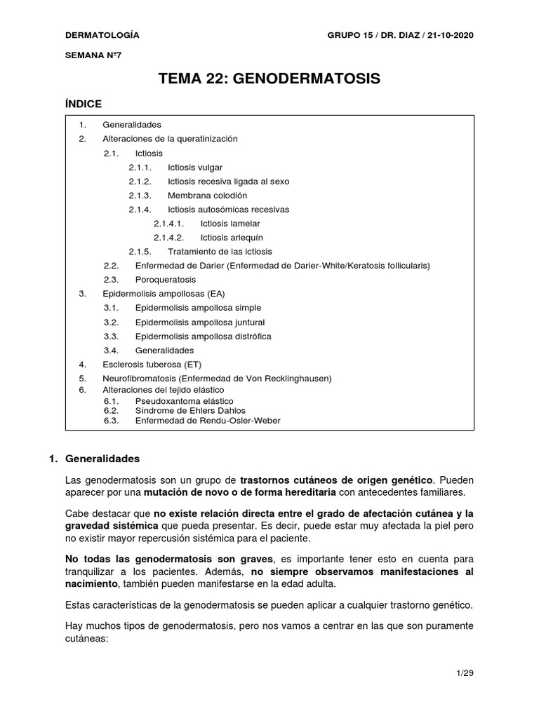 Tema 22 - Genodermatosis | PDF | Medicina CLINICA | Enfermedades y trastornos