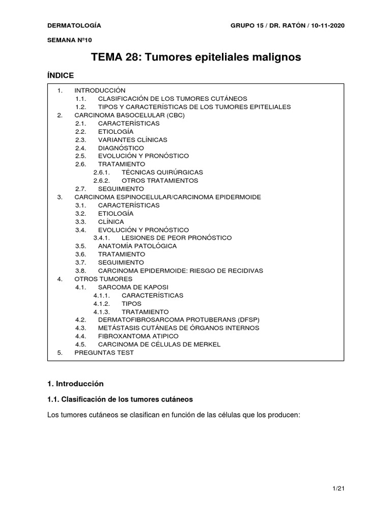 Tema 28 Tumores Epiteliales Malignos Pdf