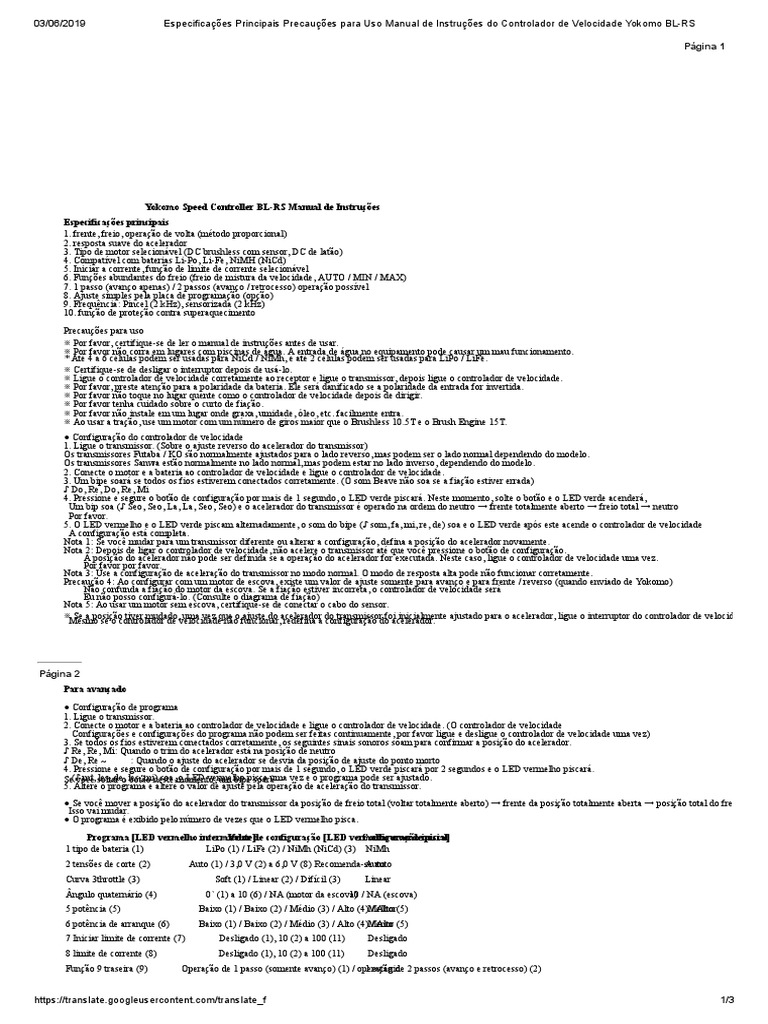 Manual ESC Yokomo BL-RS | PDF