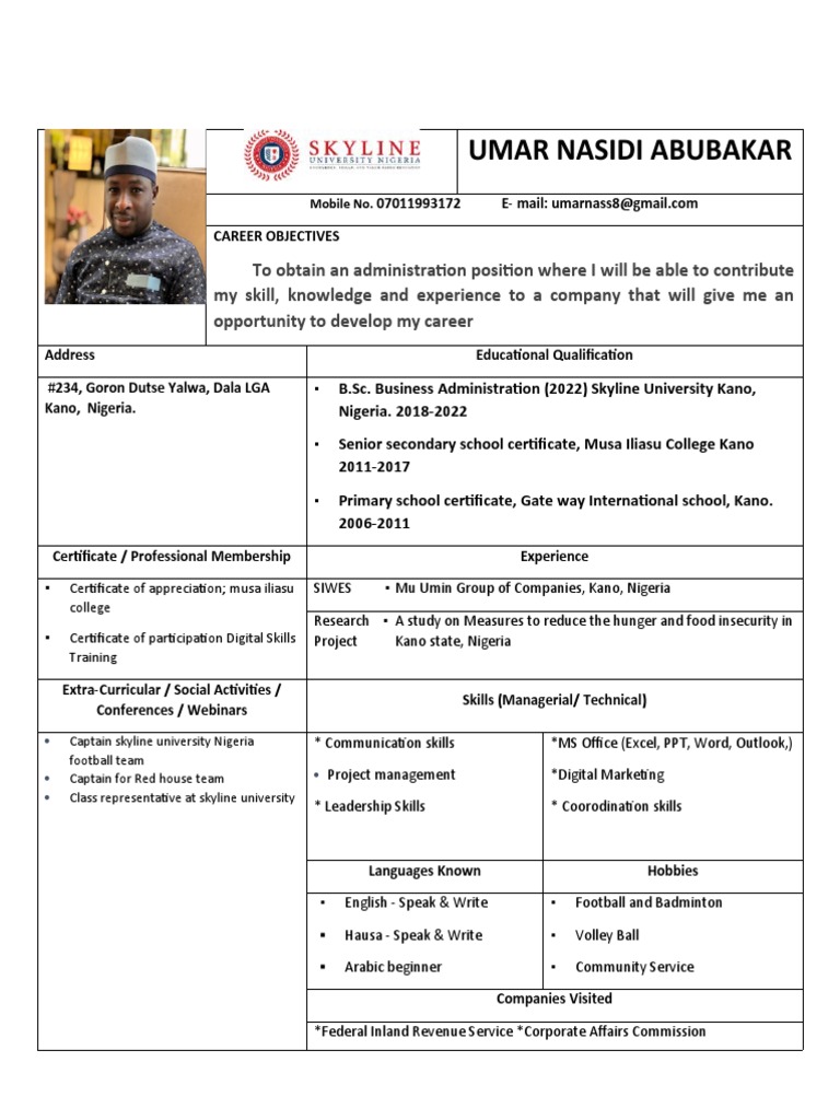Umar Nasidi - CV | PDF | Nigeria
