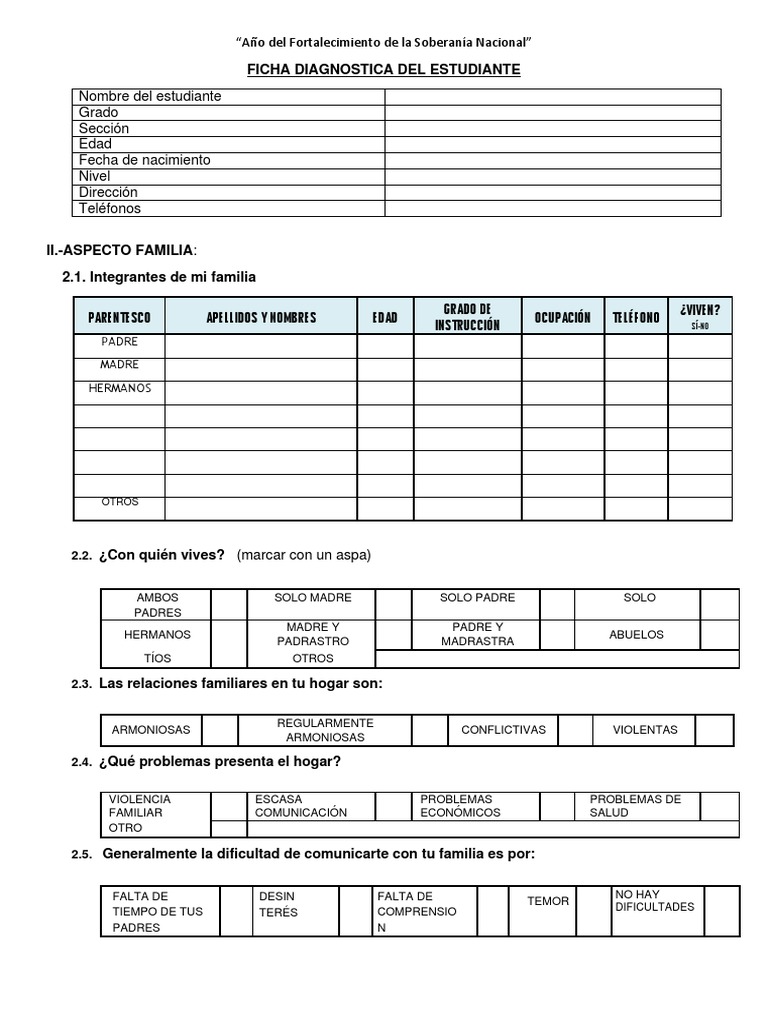 Ficha Diagnostica Del Estudiante 5to | PDF