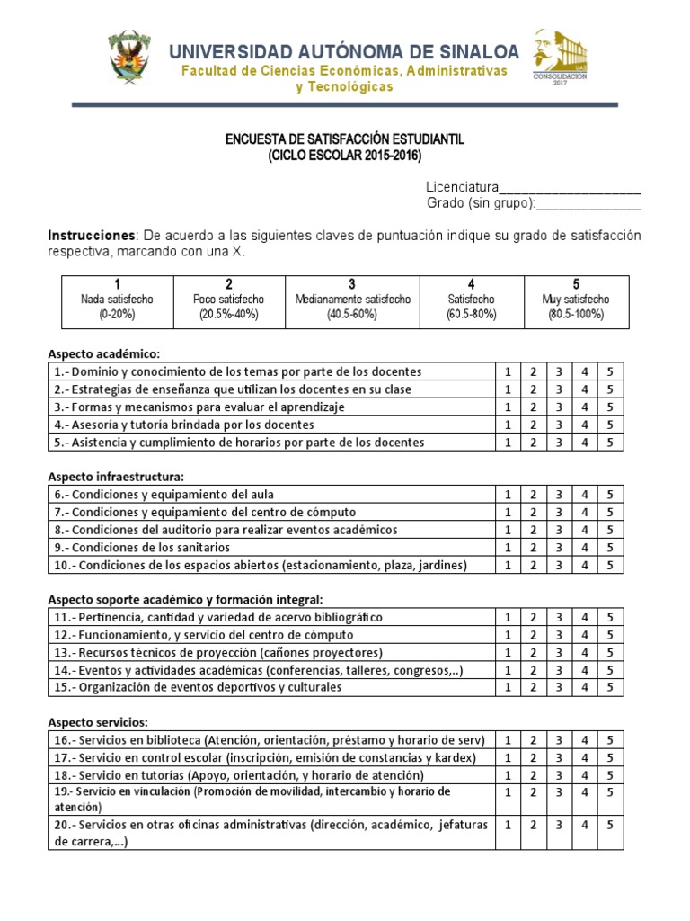 Encuesta Satisfacción Estudiantil | PDF