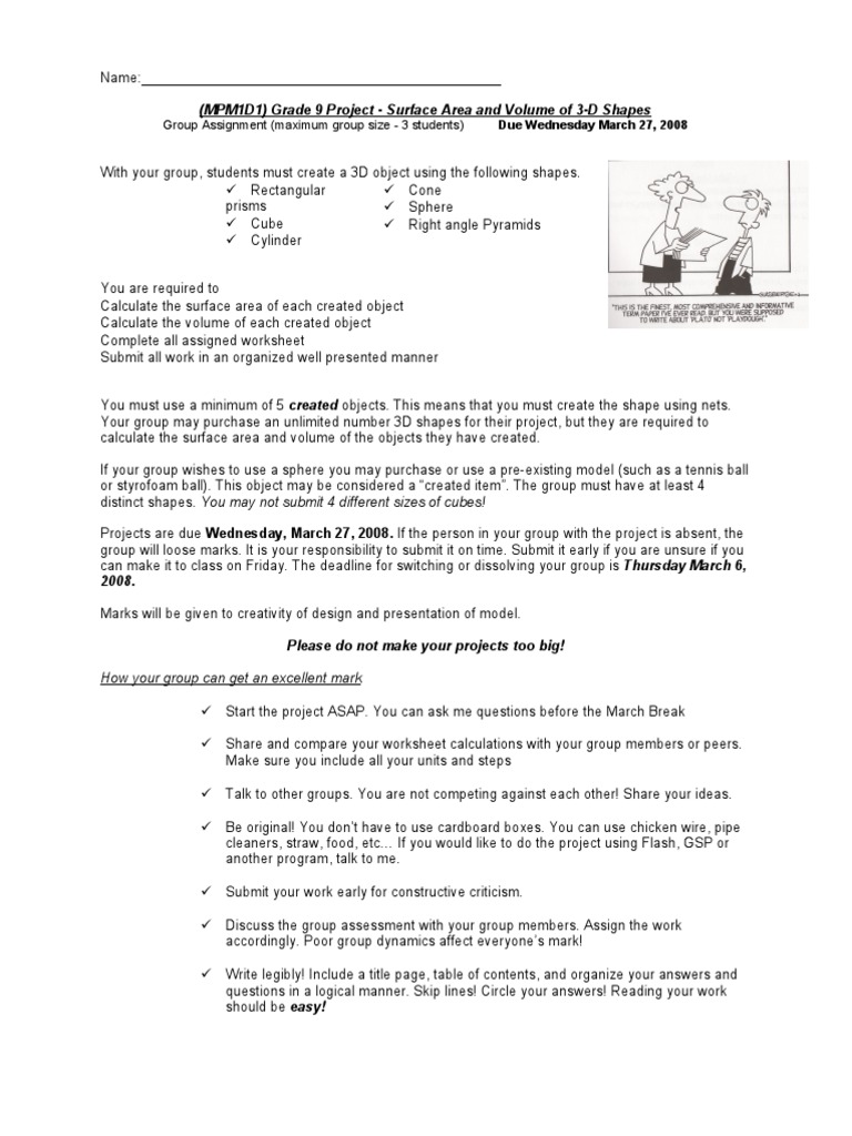 09D - 8.99 Volume and Surface Area Project v2 | PDF | Volume | Area