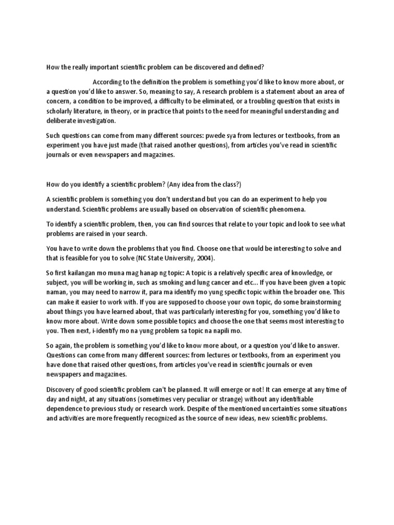 Defining Scientific Problems: A Guide to Identifying Meaningful ...