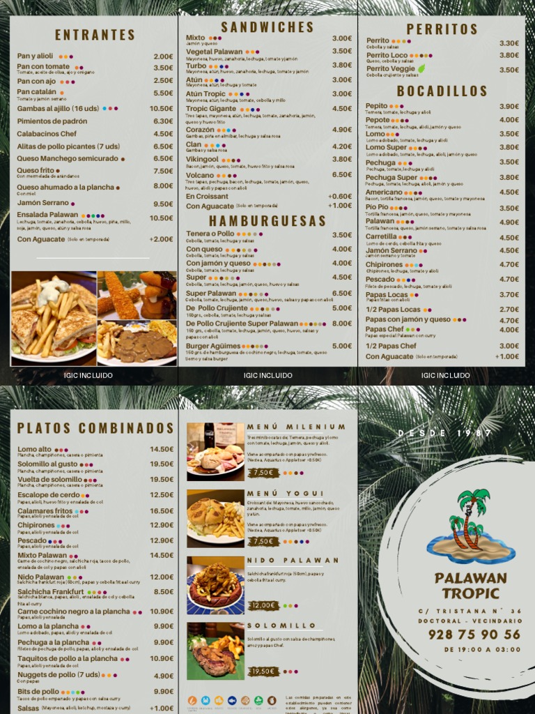 Menú Palawan Tropic: Comidas y Bebidas | PDF | ensalada | Mayonesa