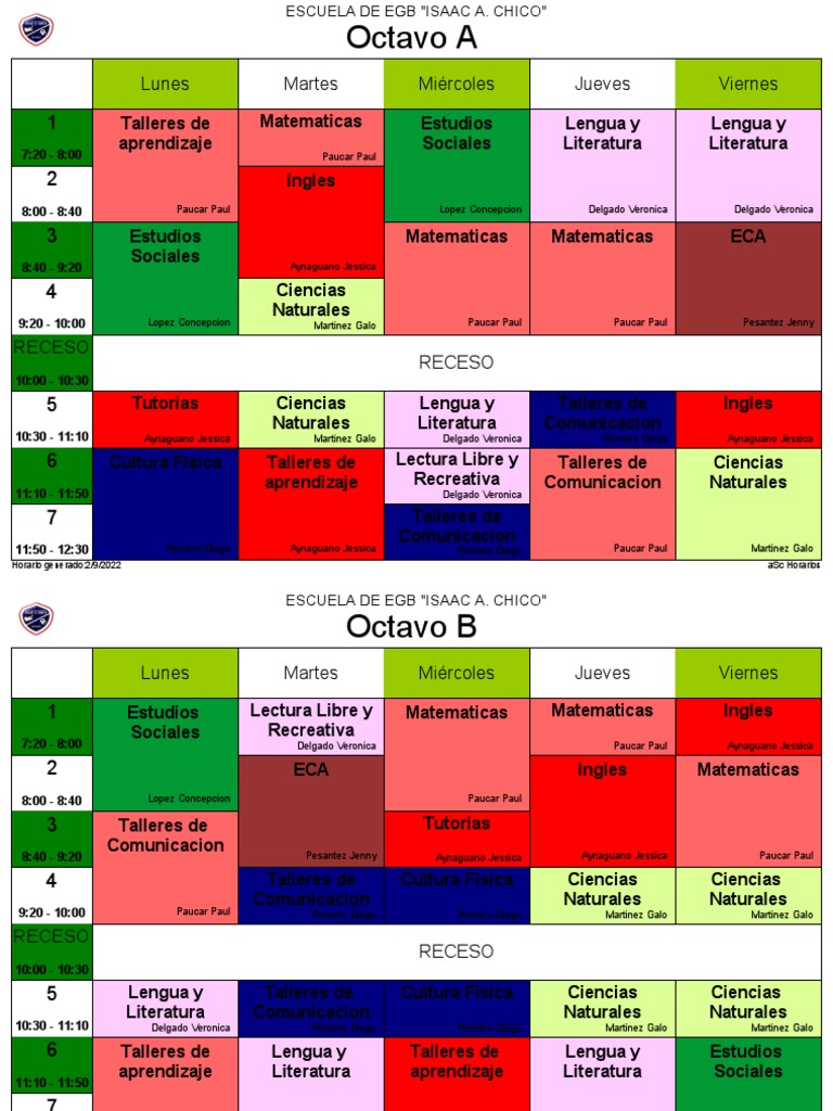 Horarios 2022-2023 X Grado | PDF