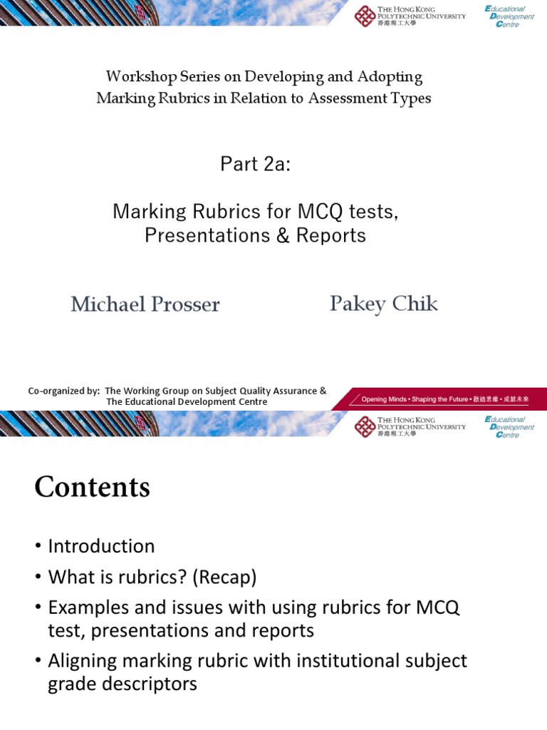 WGSQA 2A Marking Rubrics For MCQ Presentations and Reports | PDF