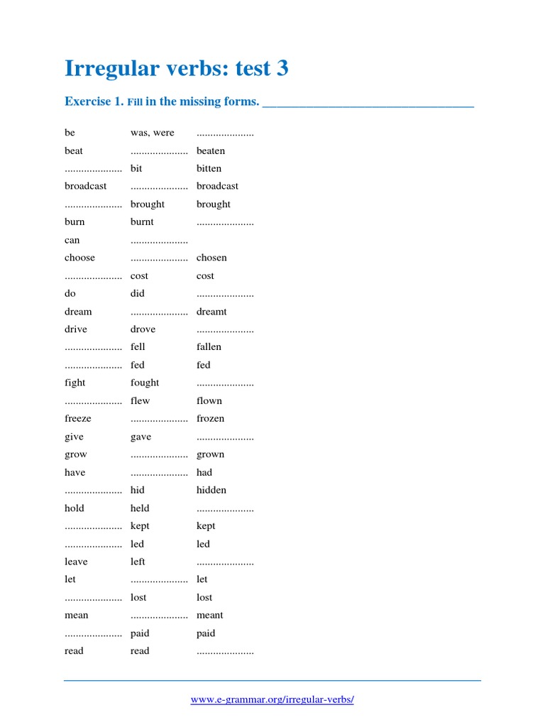 Irregular Verbs Test 3 | PDF