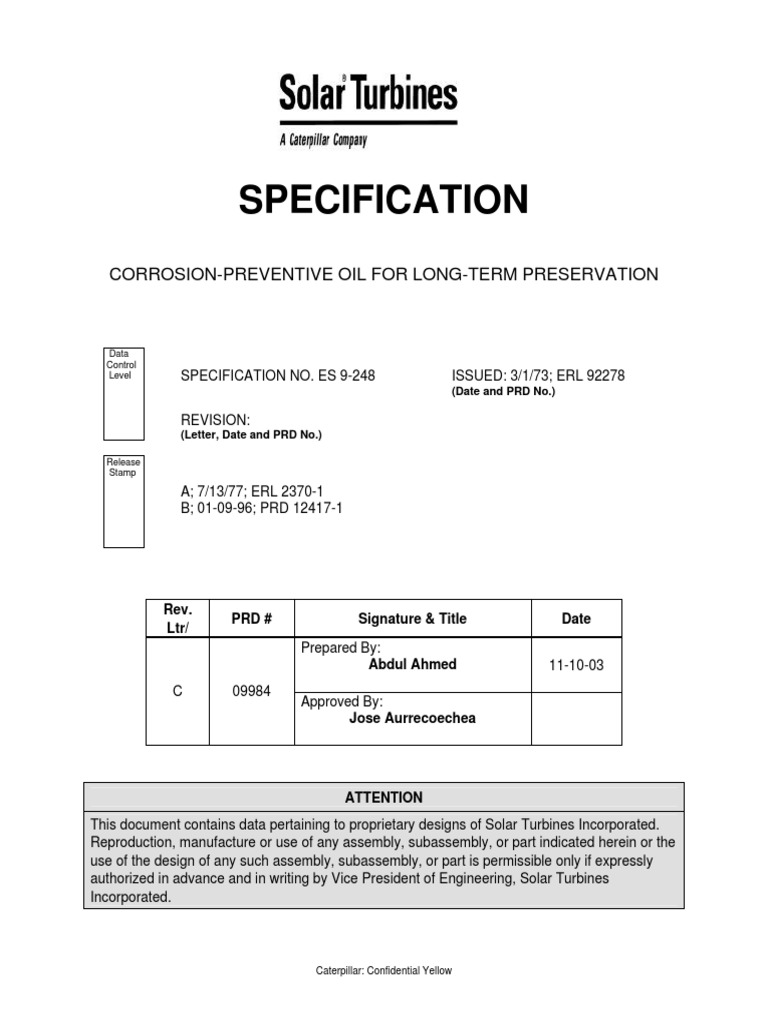 ES9-248 Specification For Corrosion-Preventative Oil For Long Term Preservation | PDF