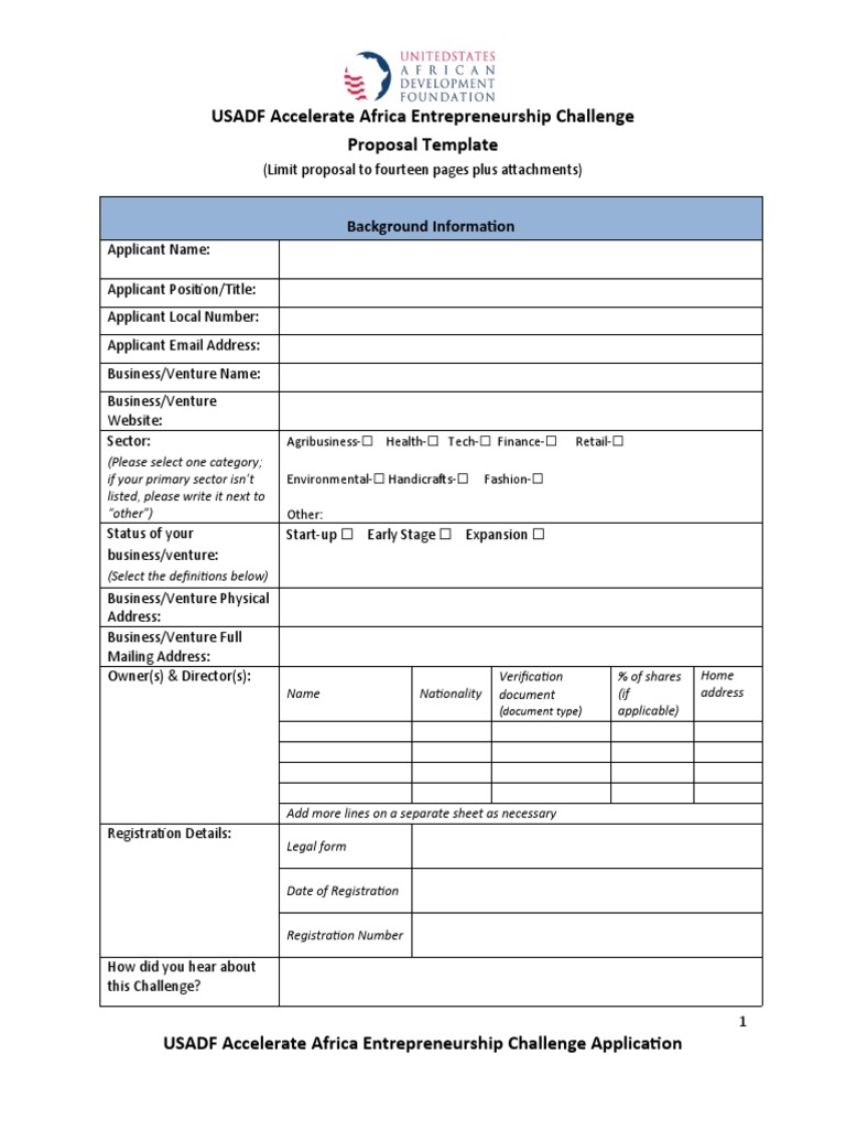 USADF Grant Application Proposal Template | PDF | Risk | Entrepreneurship