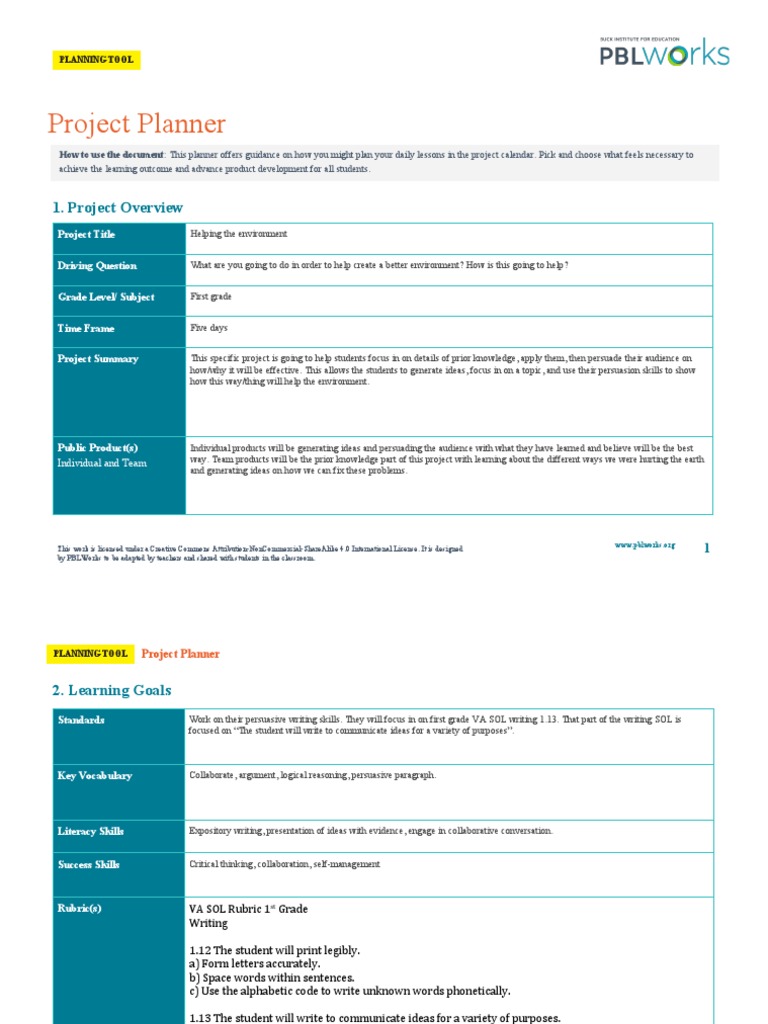 Pblworks Project Planner 2021-rk | PDF | Teachers | Cognition