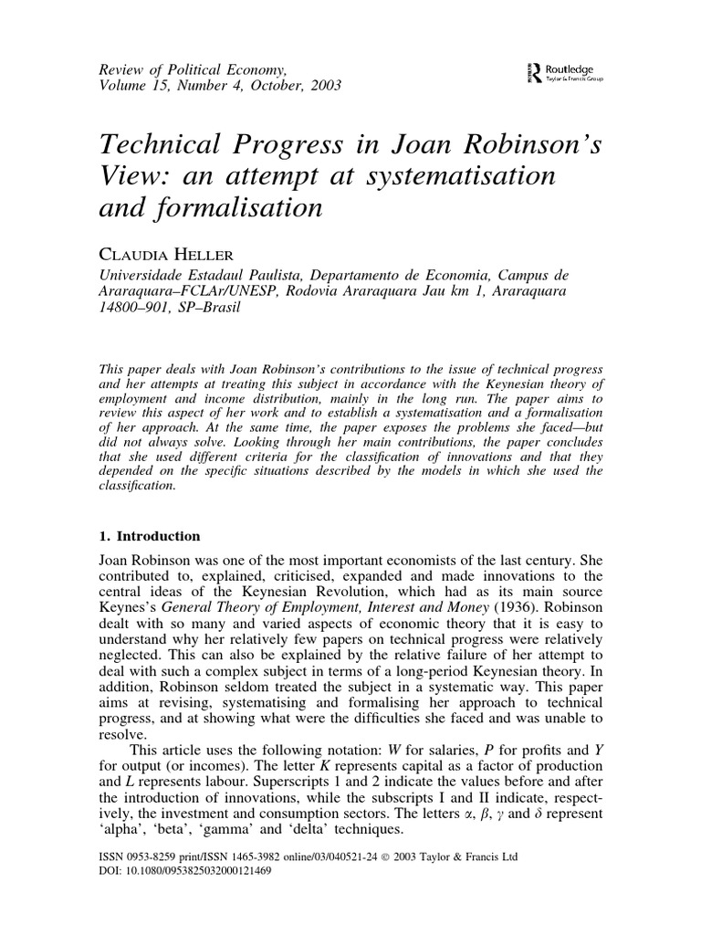 Heller (2003) Technical Progress in Joan Robinson's View - An Attempt ... Heller (2003) Technical Progress in Joan Robinson's View - An Attempt ...