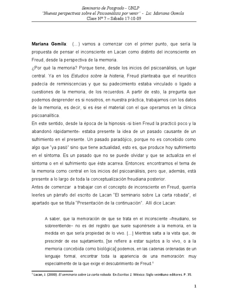 Mariana Gomila El Incons en Freud y Lacan | PDF | Jacques Lacan | Psicoanálisis