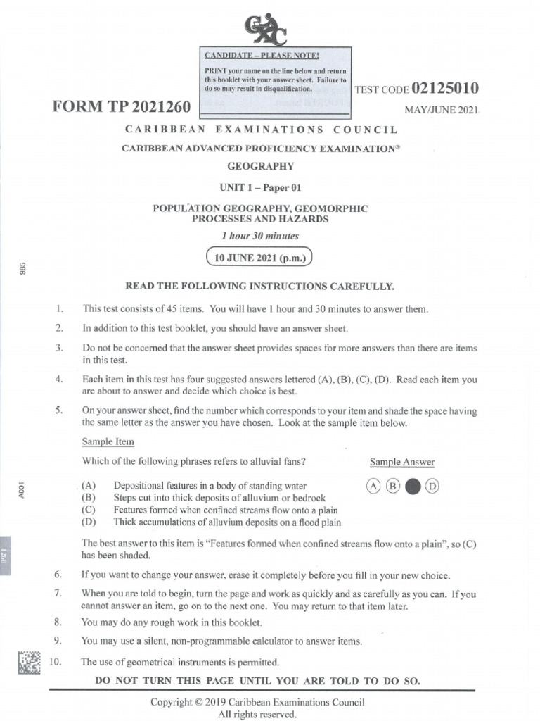 2021 Cape Geography (Unit I, Paper 1) Exam Paper | PDF