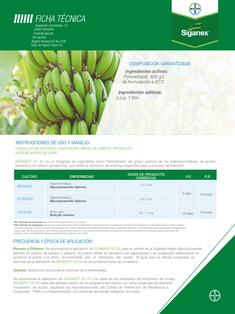 Siganex Bayer Ficha Tecnica Colombia | PDF | Agua