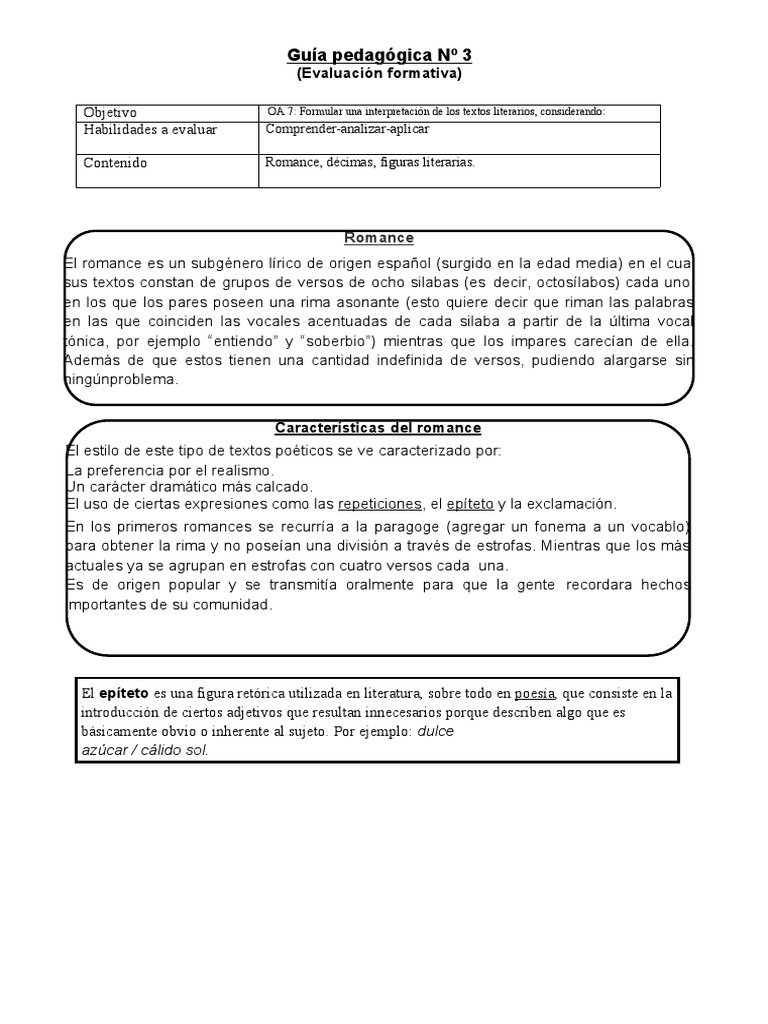 Guía N°3 ROMANCE | PDF | Poesía | Rima