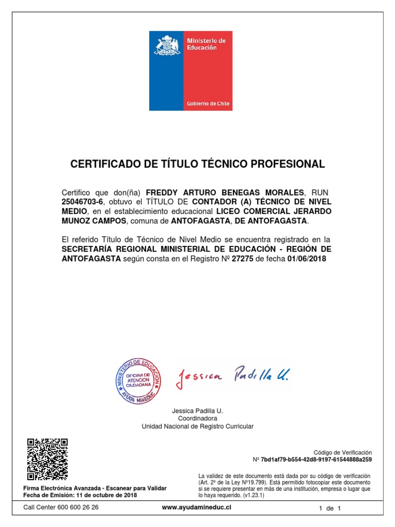 Certificado de Titulo Tecnico Profesiona | PDF