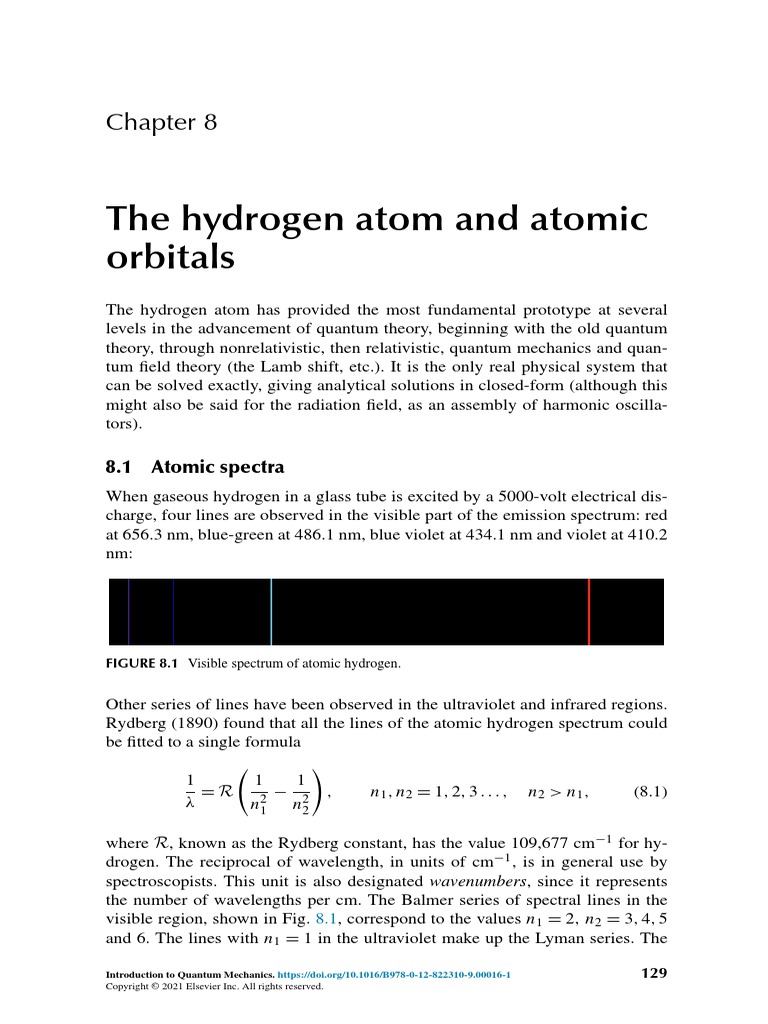 Chapter 8 - The Hydrogen Atom and Atomic o - 2021 - Introduction To Quantum Mech | PDF