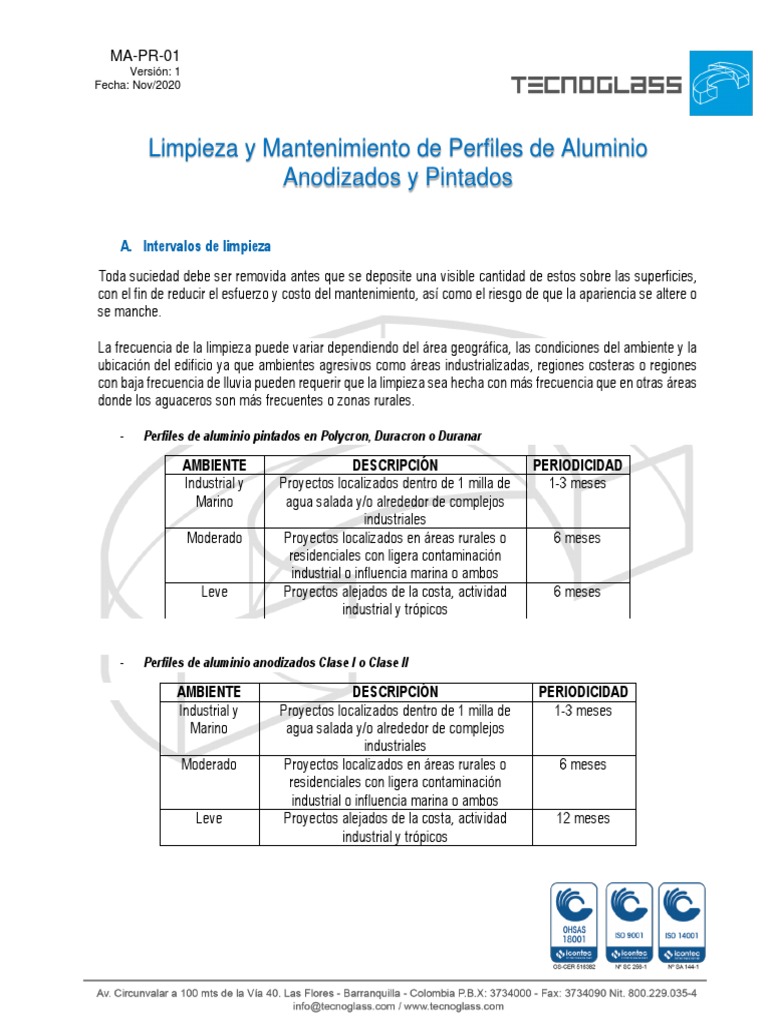 Manual de Limpieza y Mantenimiento Aluminio | PDF | Negocios | Hogar, jardinería y bricolaje