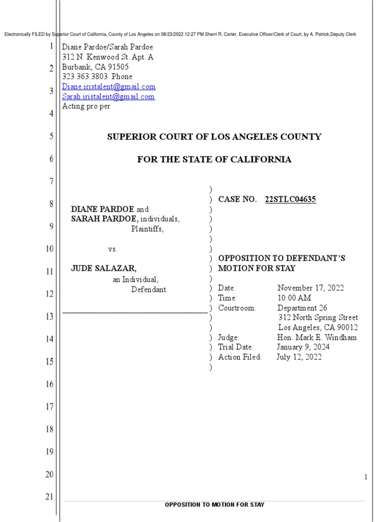 Opposition to Motion for Stay in Court Case | PDF
