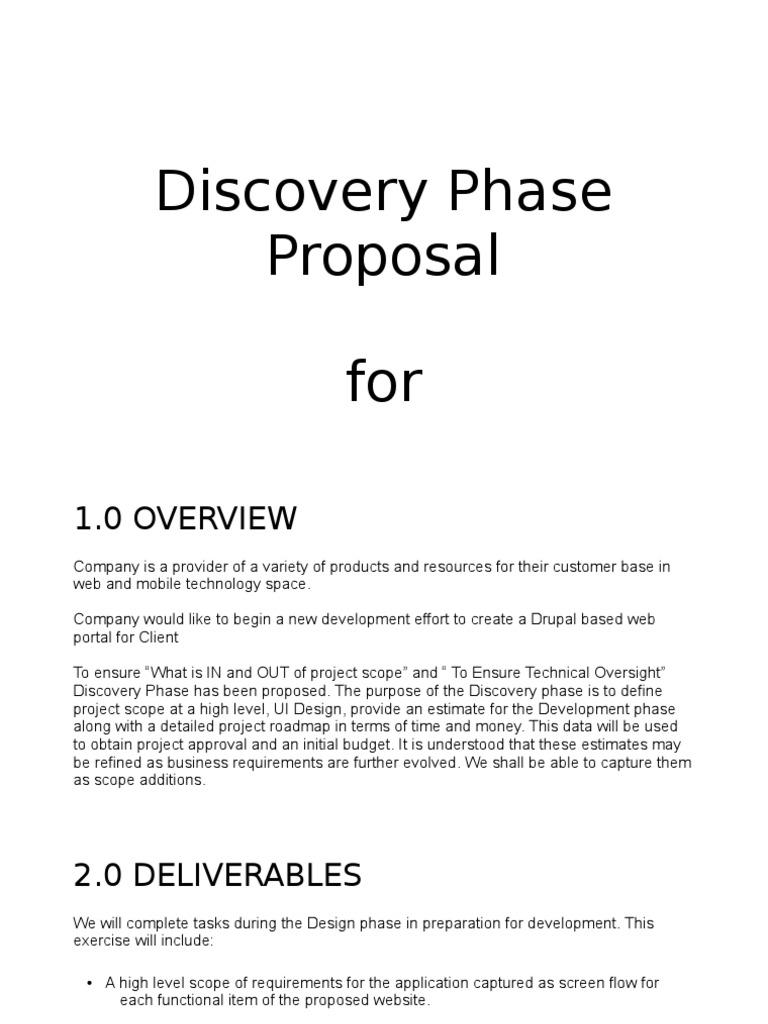 Discovery Phase Proposal Format | PDF | Discovery (Law) | World Wide Web