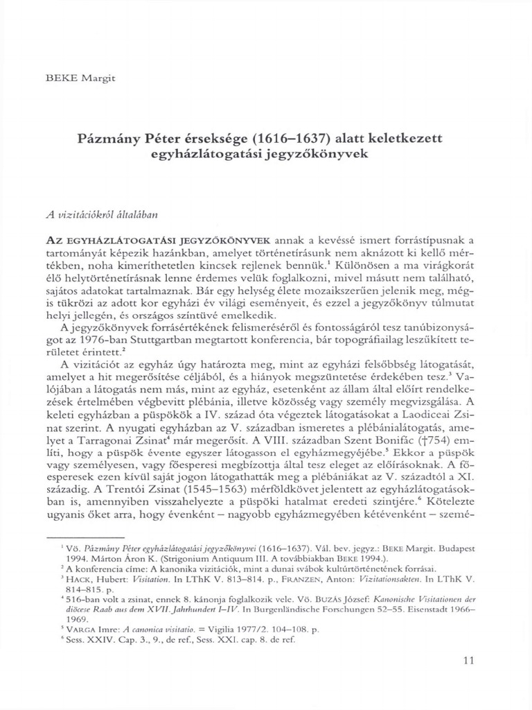 Beke, Pázmány Alatt Készült Egyházlátogatási Jegyzőkönyvek | PDF
