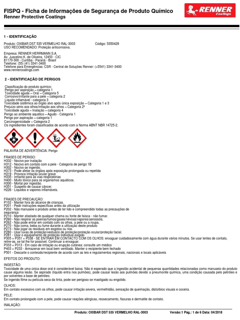 FISPQ Tinta epóxi solvente | PDF | Embalagem e rotulagem | Combustão