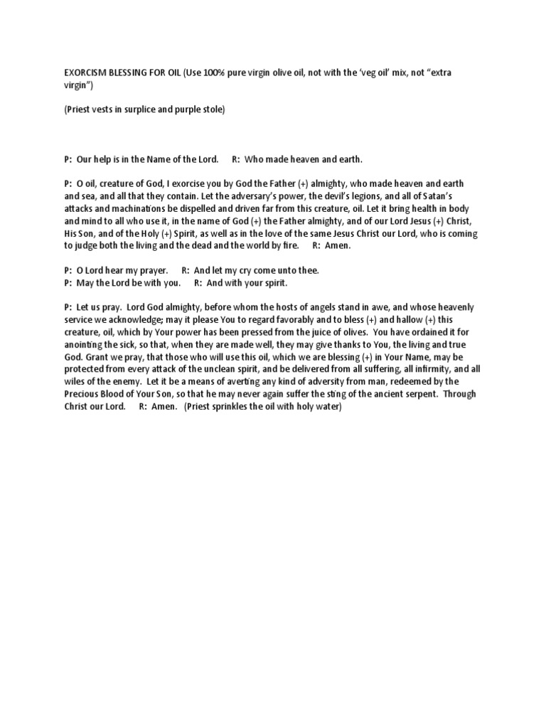 Exorcism Blessing For Oil | PDF