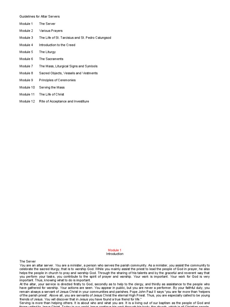 Guidelines For Altar Servers | PDF | Catholic Church | Mary, Mother Of ...