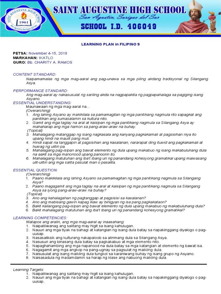 Learning Plan 11th Week Pdf