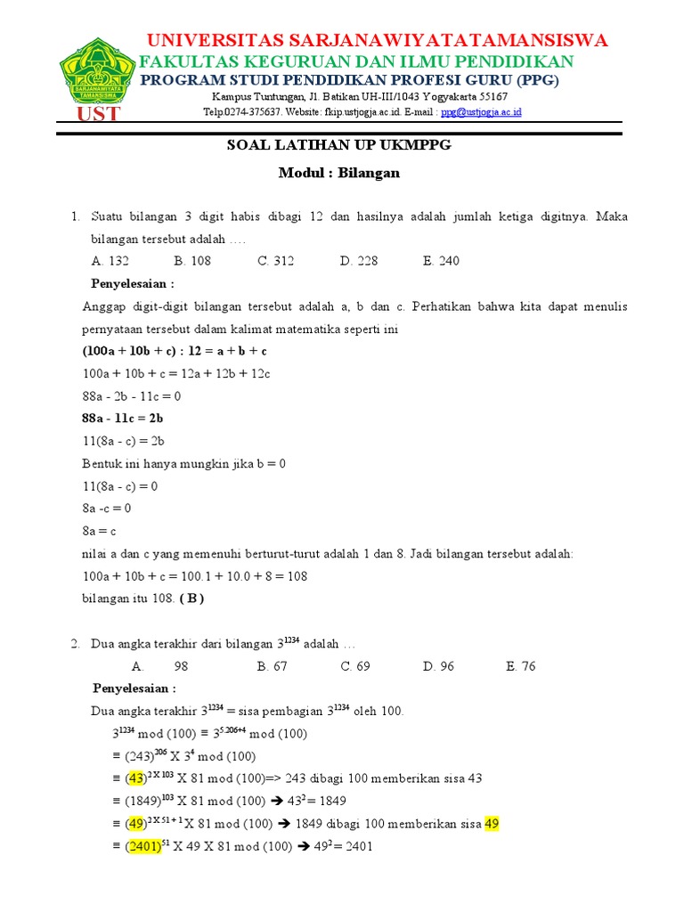 Pembahasan Soal Try Out PPG - Bilangan | PDF