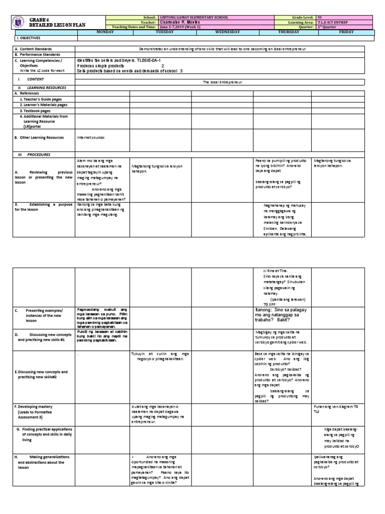 DLL Tle-Entrep 6 q1 w1 Ok | PDF