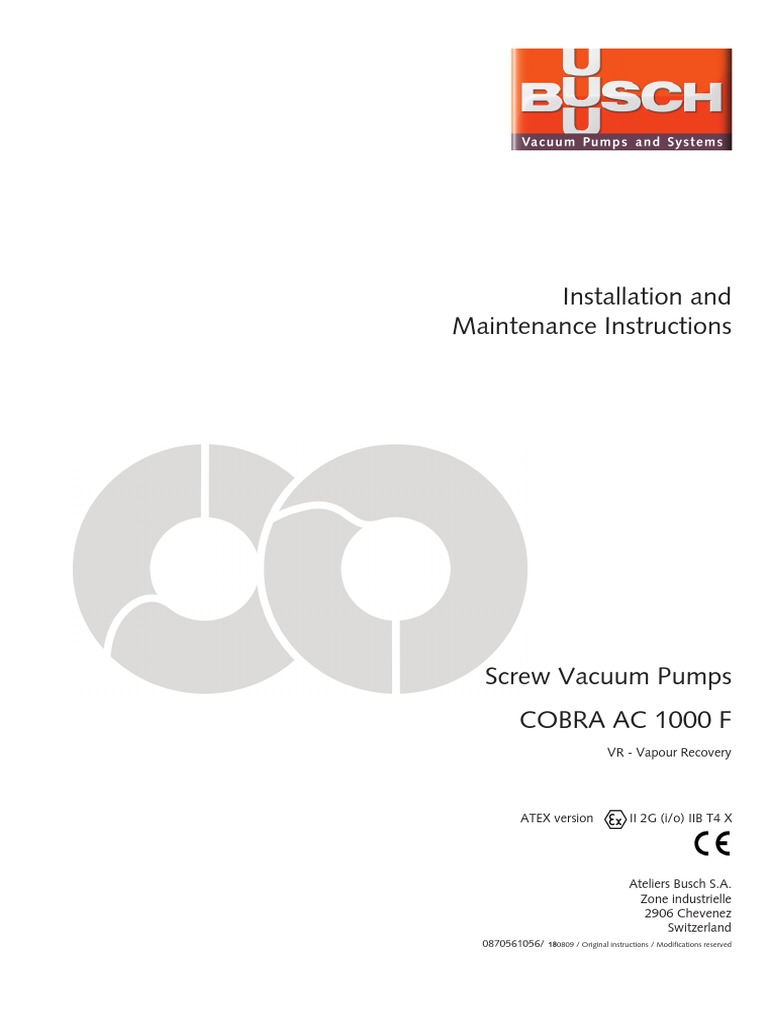 Busch Instruction Manual COBRA AC 1000 F VR ATEX en 0870536279 | PDF ...