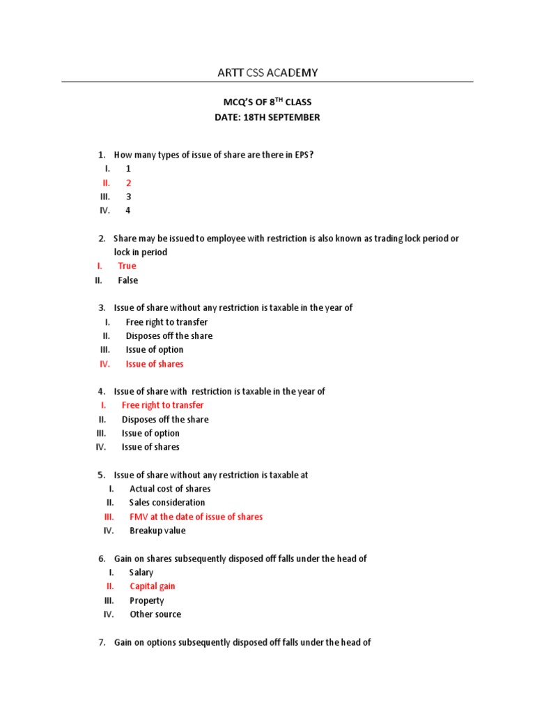 Answer Key (Quiz-8) | PDF