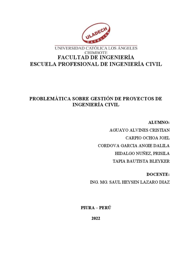 Problematica Sobre La Administracion de Proyectos de Ingenieria Civil Sin Turnitin | PDF