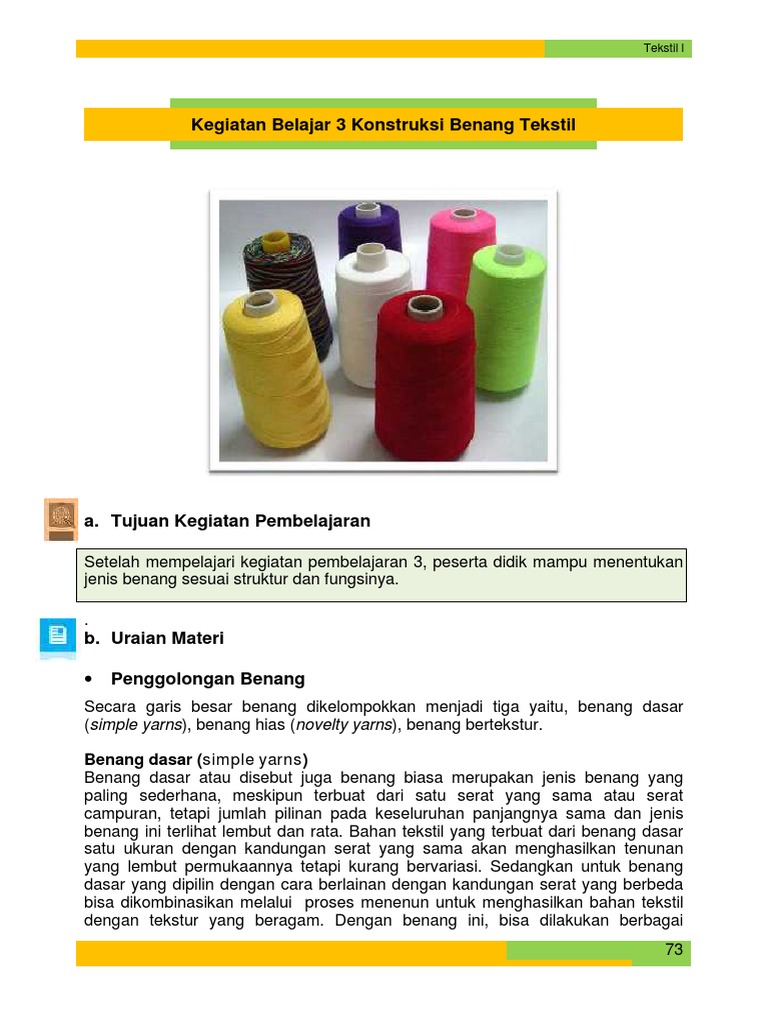 Jenis dan Karakteristik Benang Tekstil | PDF