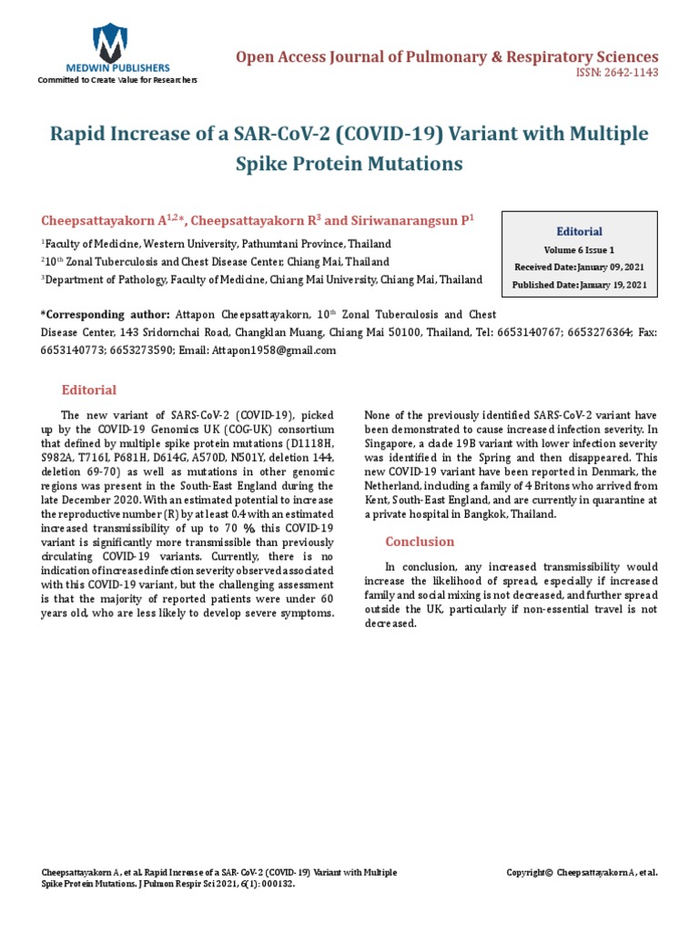 Rapid Increase of A Sar Cov 2 Covid 19 Variant With Multiple Spike ...