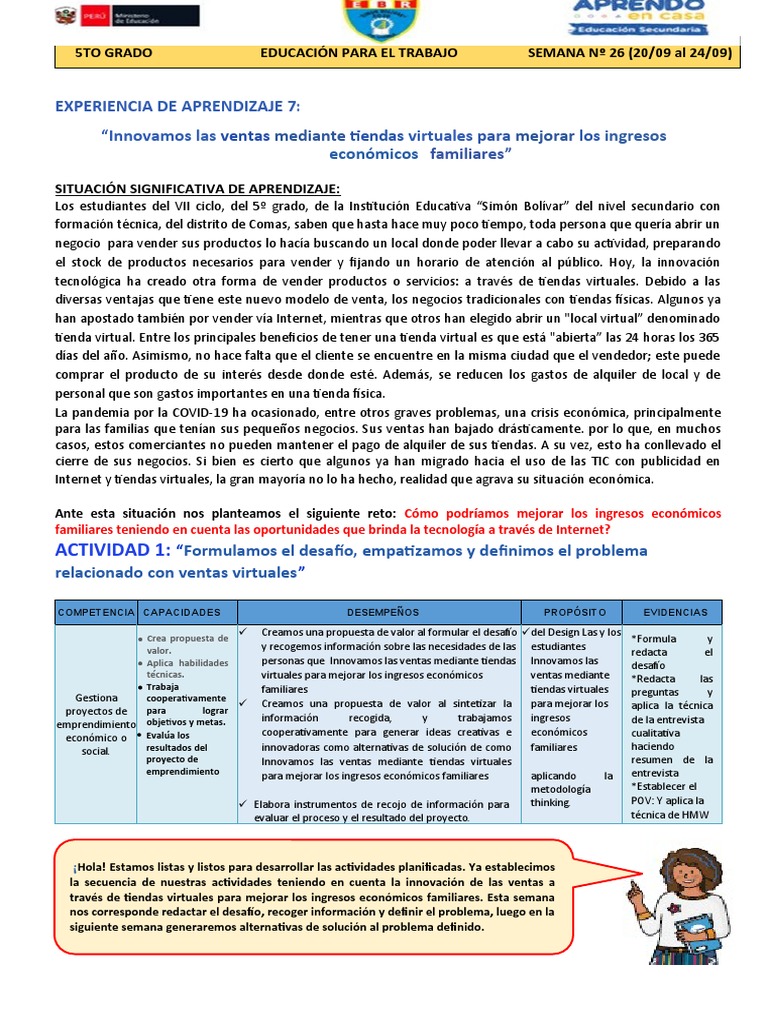 Ventas: Experiencia de Aprendizaje 7: "Innovamos Virtuales | PDF