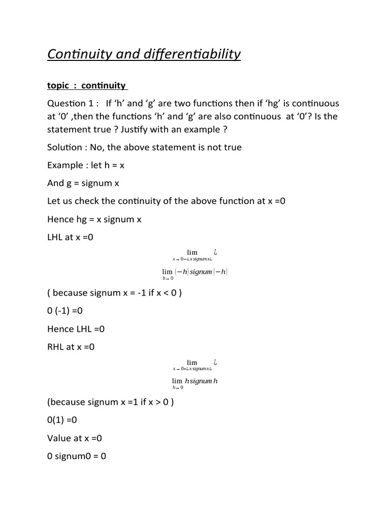 Continuity and Differentiability | PDF