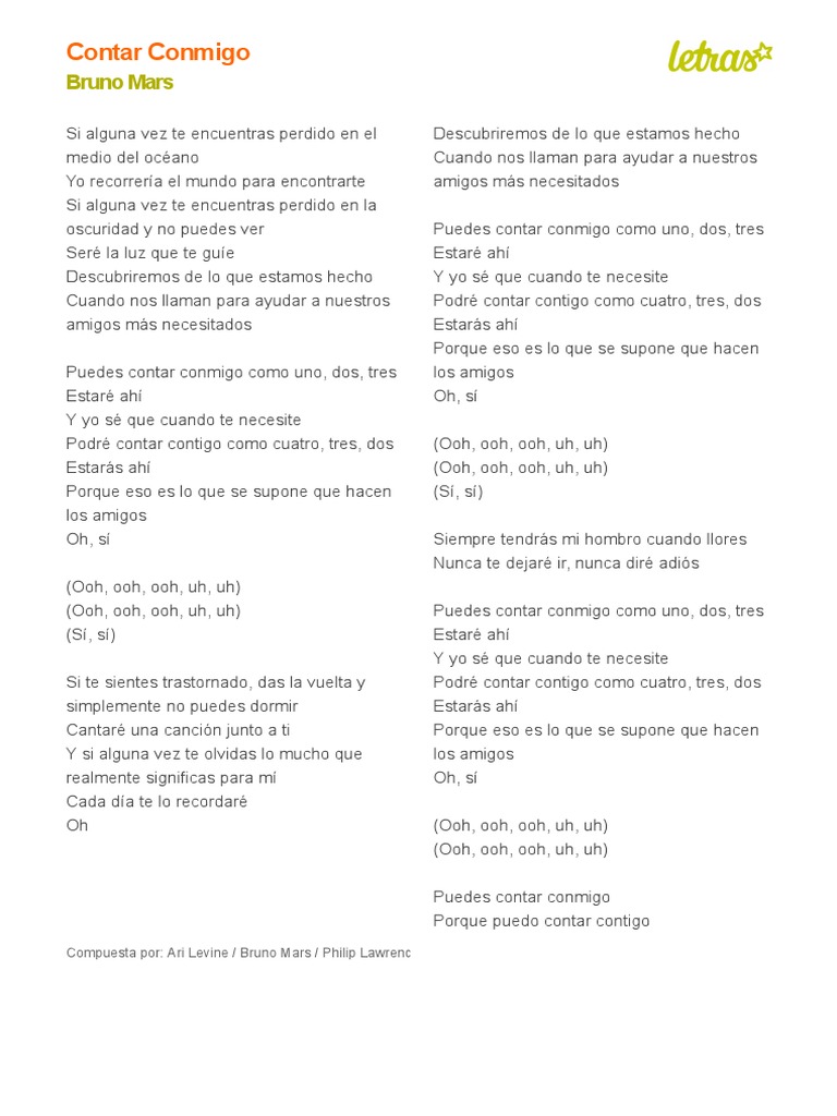 COUNT ON ME (TRADUCCIÓN) - Bruno Mars | PDF