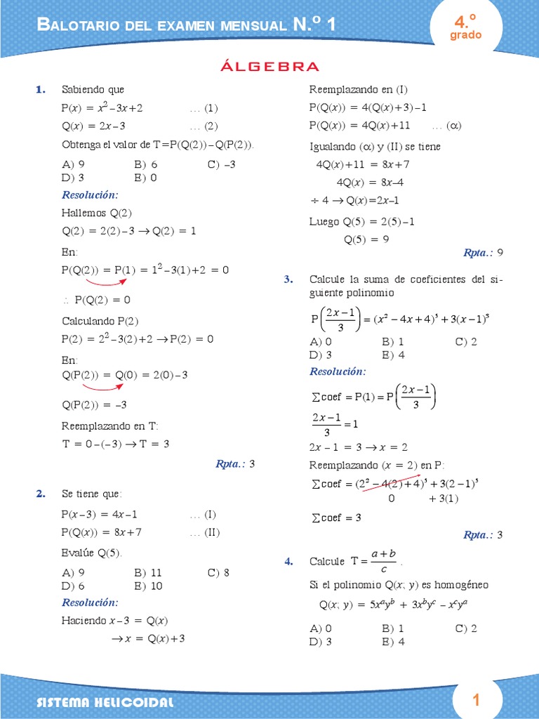 Álgebra - 4°-I Bal-Men - 22 | Descargar gratis PDF | Relaciones ...