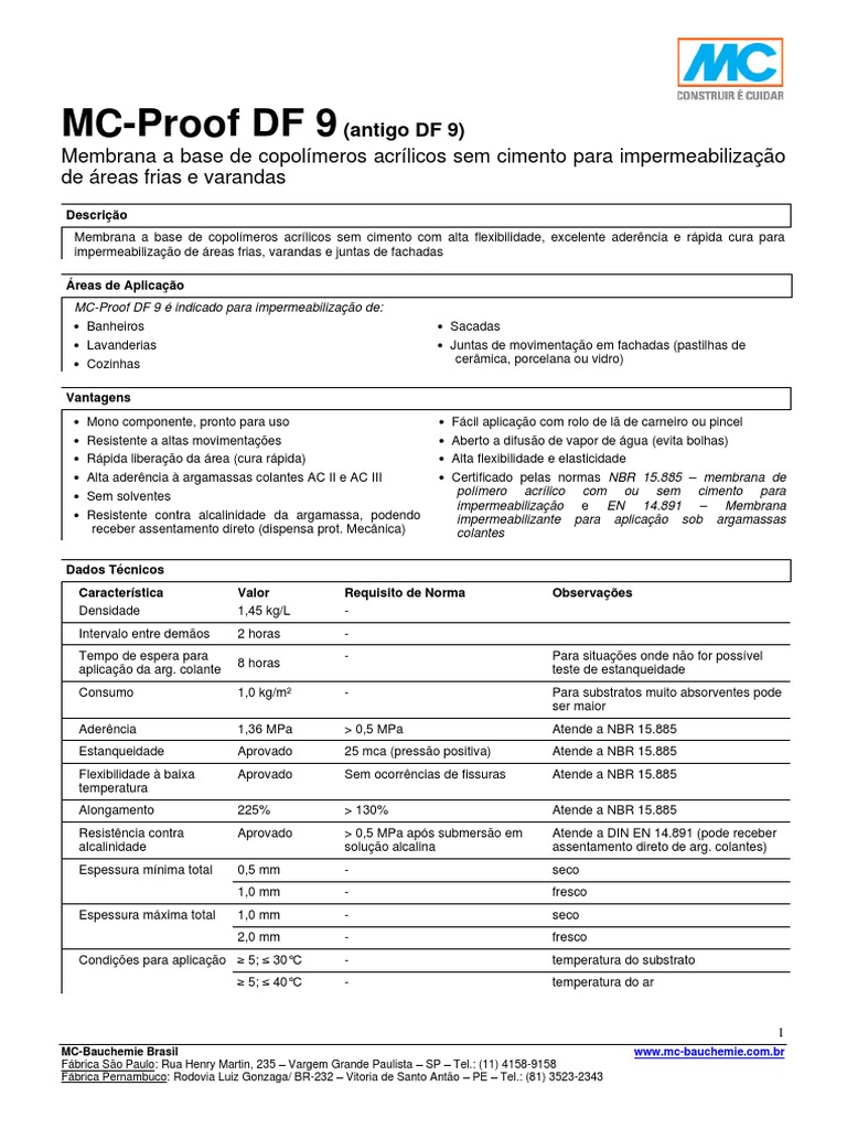 MC-Proof DF 9 | PDF | Drywall | Argamassa (alvenaria)