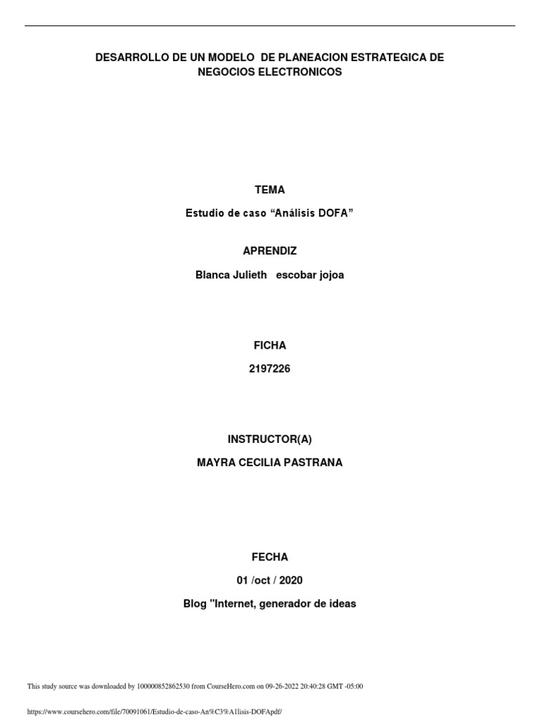 Estudio de Caso An Lisis DOFA PDF | PDF | Análisis FODA | Marketing