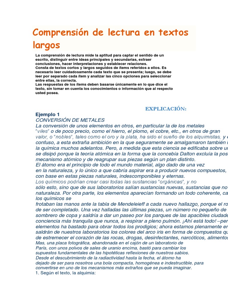 Comprensión de Lectura en Textos Largos..... XD. | PDF | Química | Alquimia