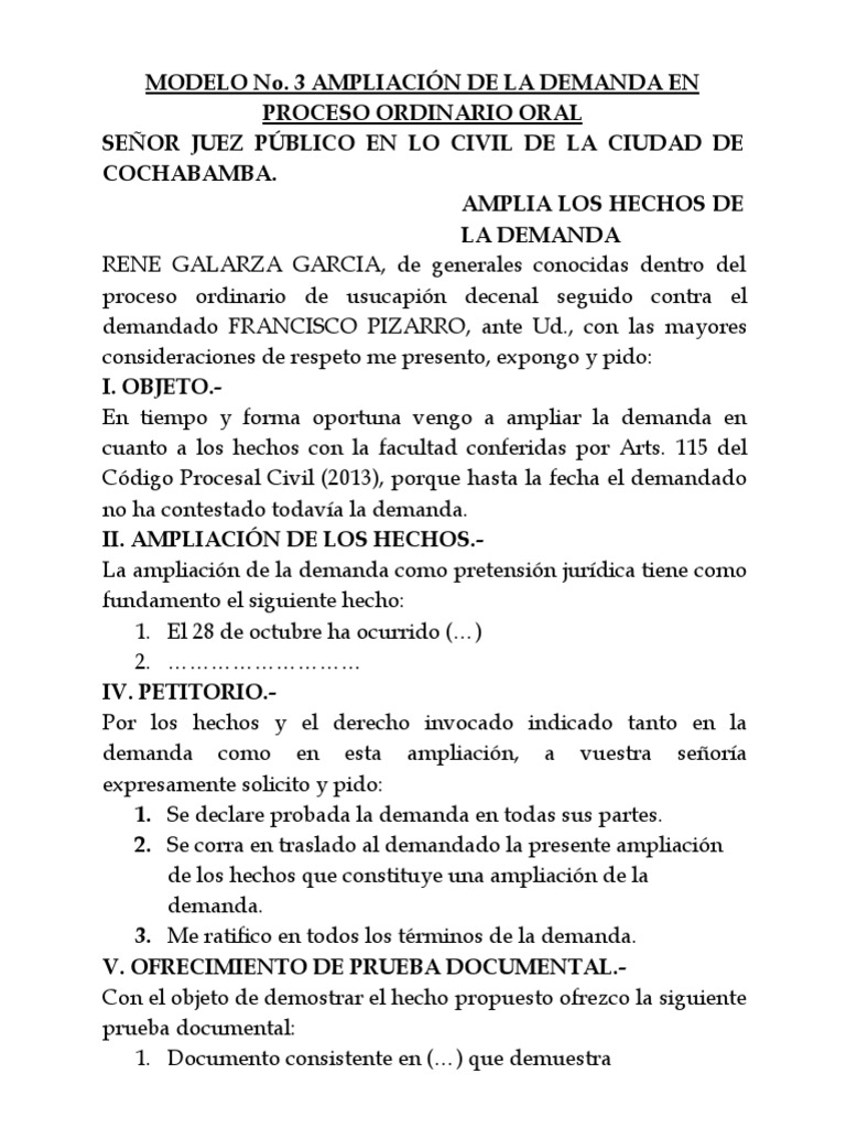 Modelo No3 Ampliacion de La Demanda em Proceso Ordinario Civil | PDF